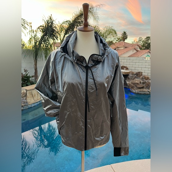 ZYIA | Jackets & Coats | Zyia Metallic Silver Nylon Jacket | Poshmark